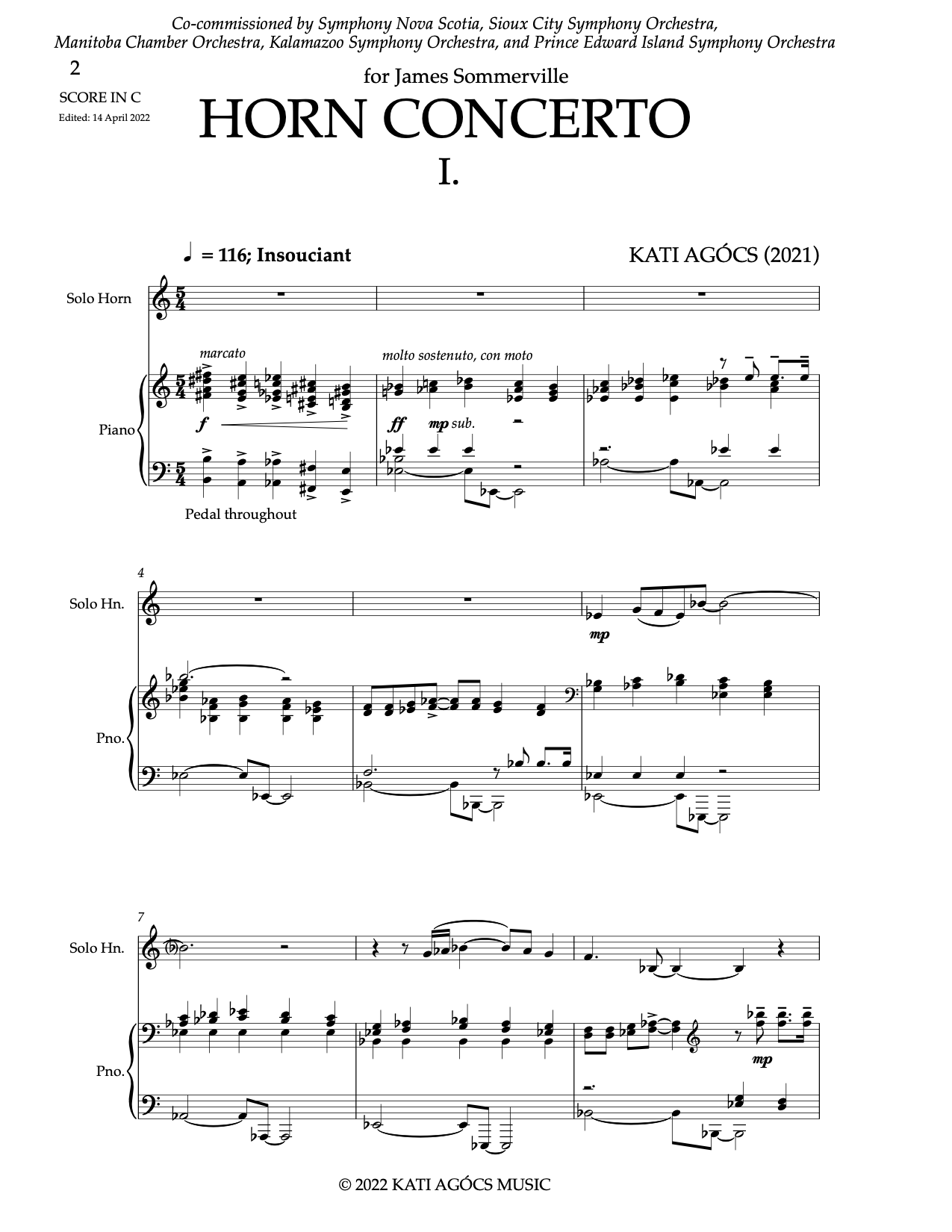 HORN CONCERTO (REDUCTION AND SOLO PART) — Kati Agócs | Composer