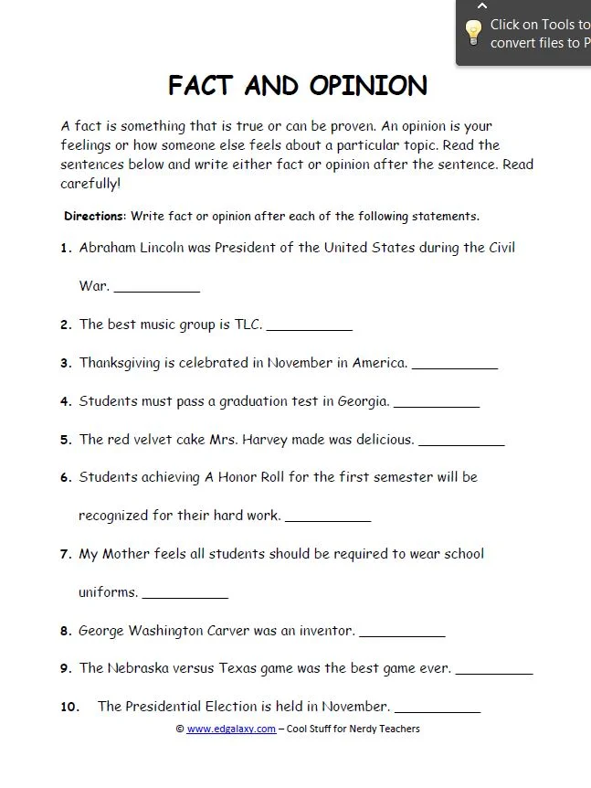 Fact And Opinion Worksheets For Grade 5