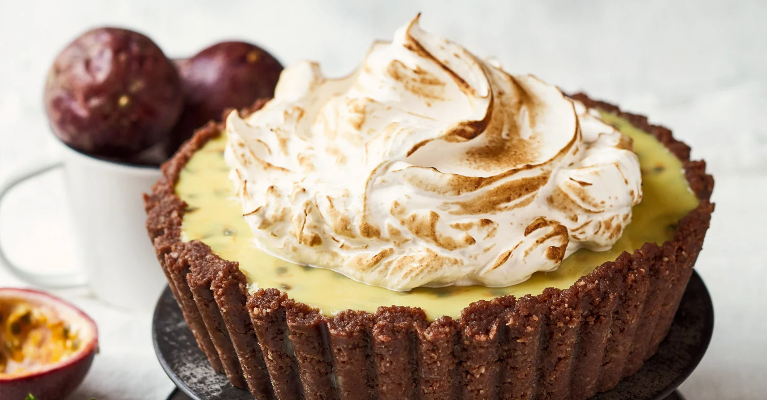 Granadilla Tart with Romany Biscuit Base & Italian Meringue