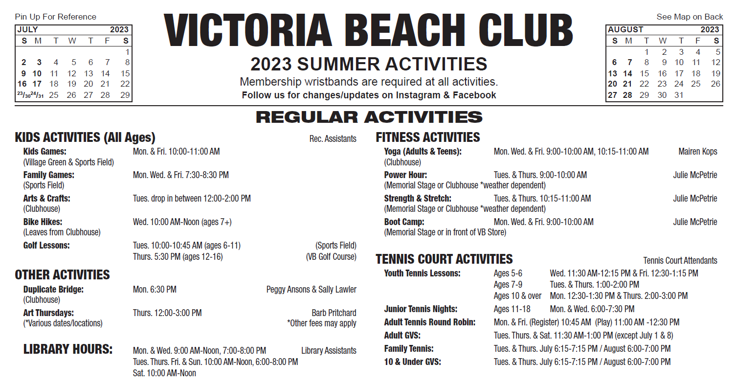 calendar of events — Victoria Beach Club