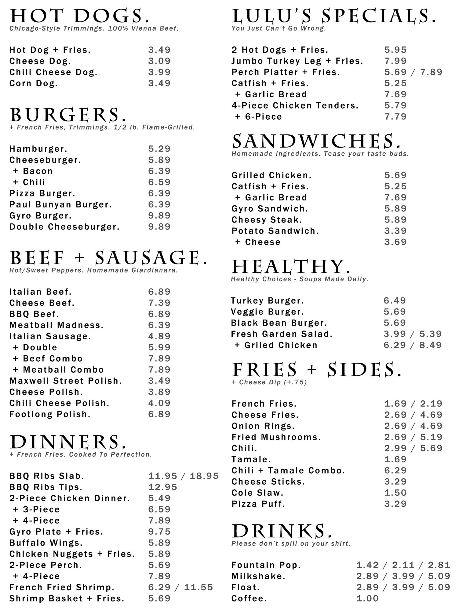 Menu | Lulu's Hot Dogs