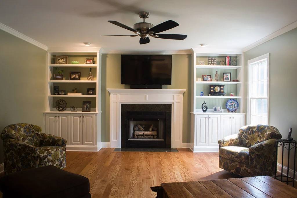 Cosgrove White Built In Bookshelves and Mantle — Sylvester Cabinetry