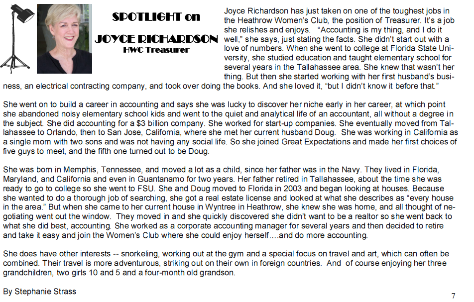 Joyce Richardson spotlight — Heathrow Women's Club Charities