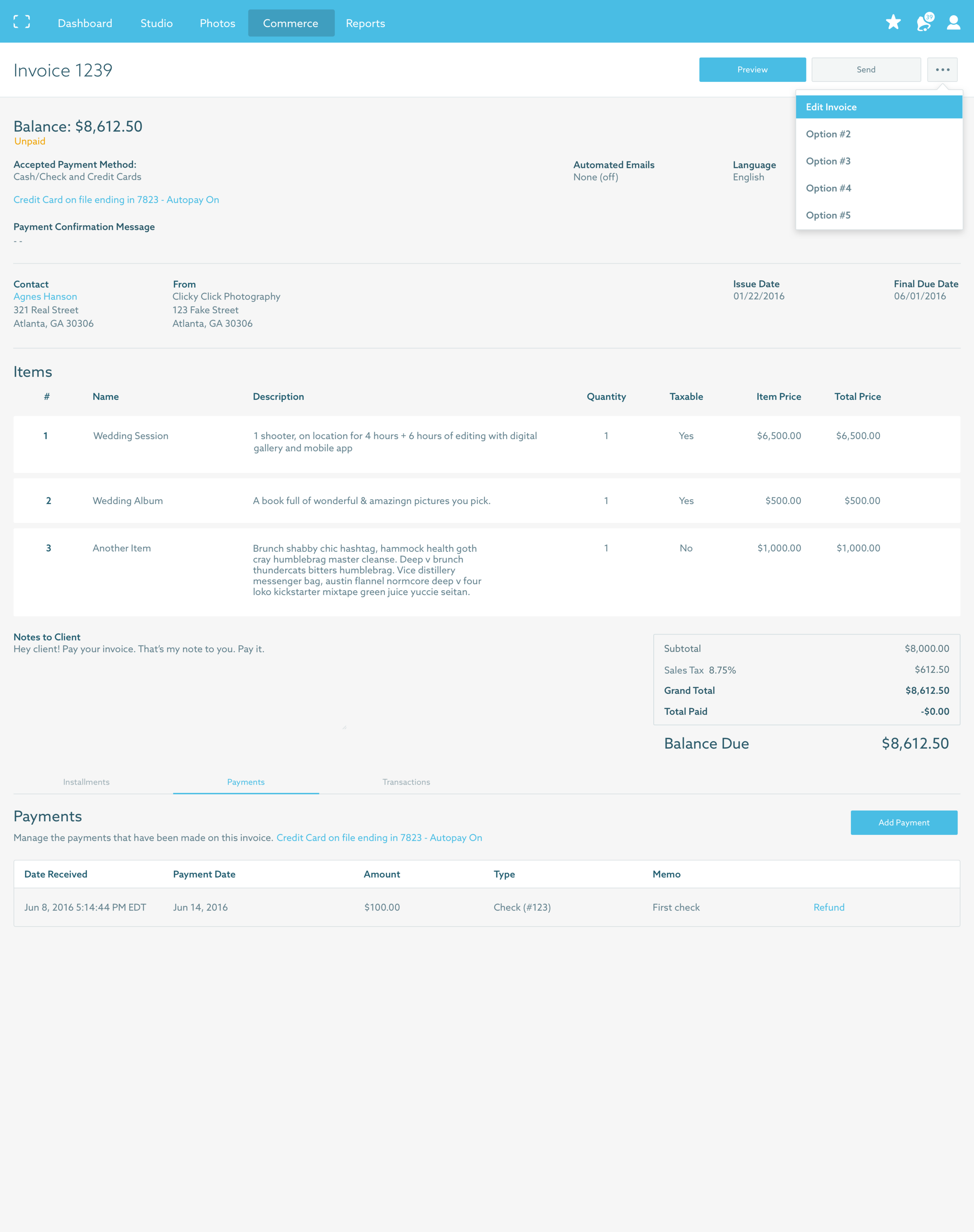 ShootProof Invoices [UI, UX, IxD] — ChadBercea.com