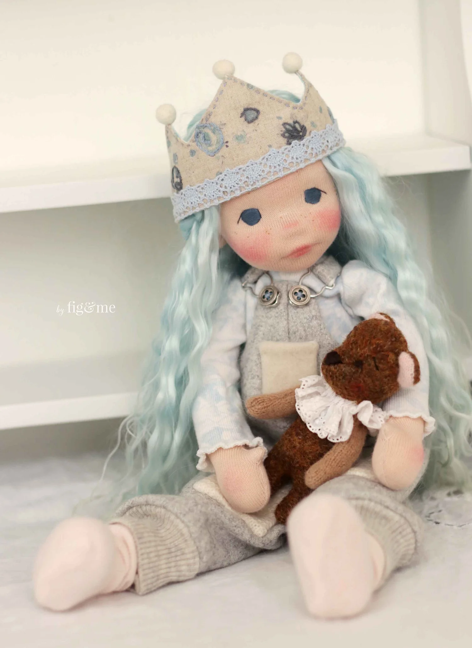 Blu and Mr Bear, a set of natural art dolls ready to play — fig & me