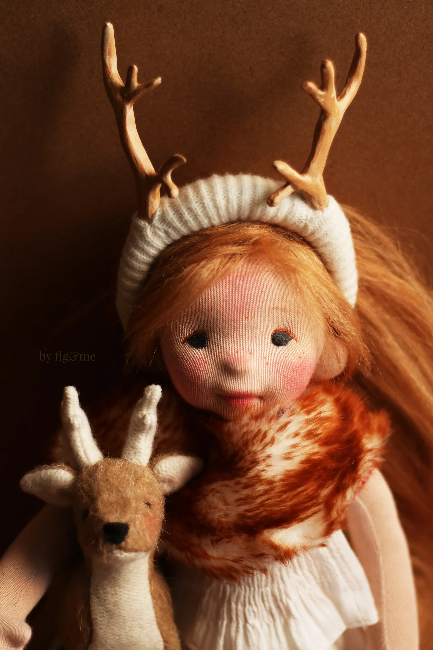 Ainur and her deer friend Magnus, set of natural fiber art dolls by Fig ...