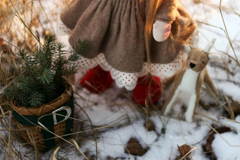 Ainur and her deer friend Magnus, set of natural fiber art dolls by Fig ...