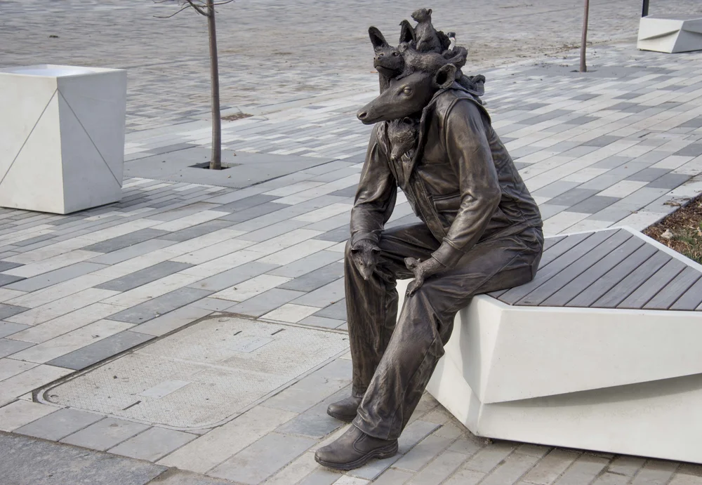 This humanoid shaped mix of various animals art installation in my city ...