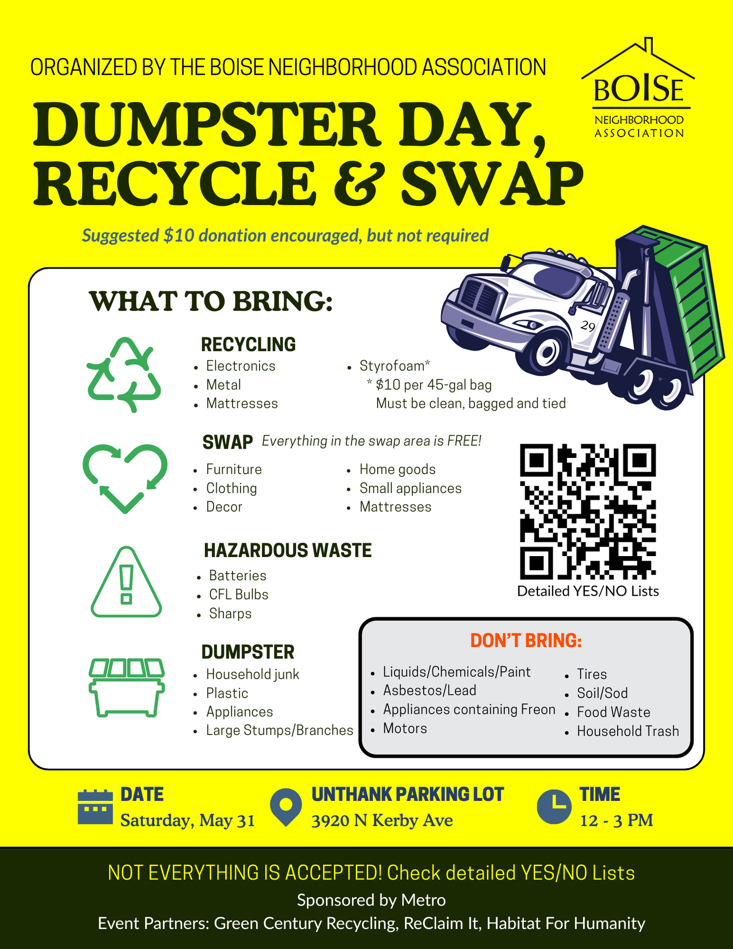 Dumpster Day, Recycle & Swap — Boise Neighborhood Association