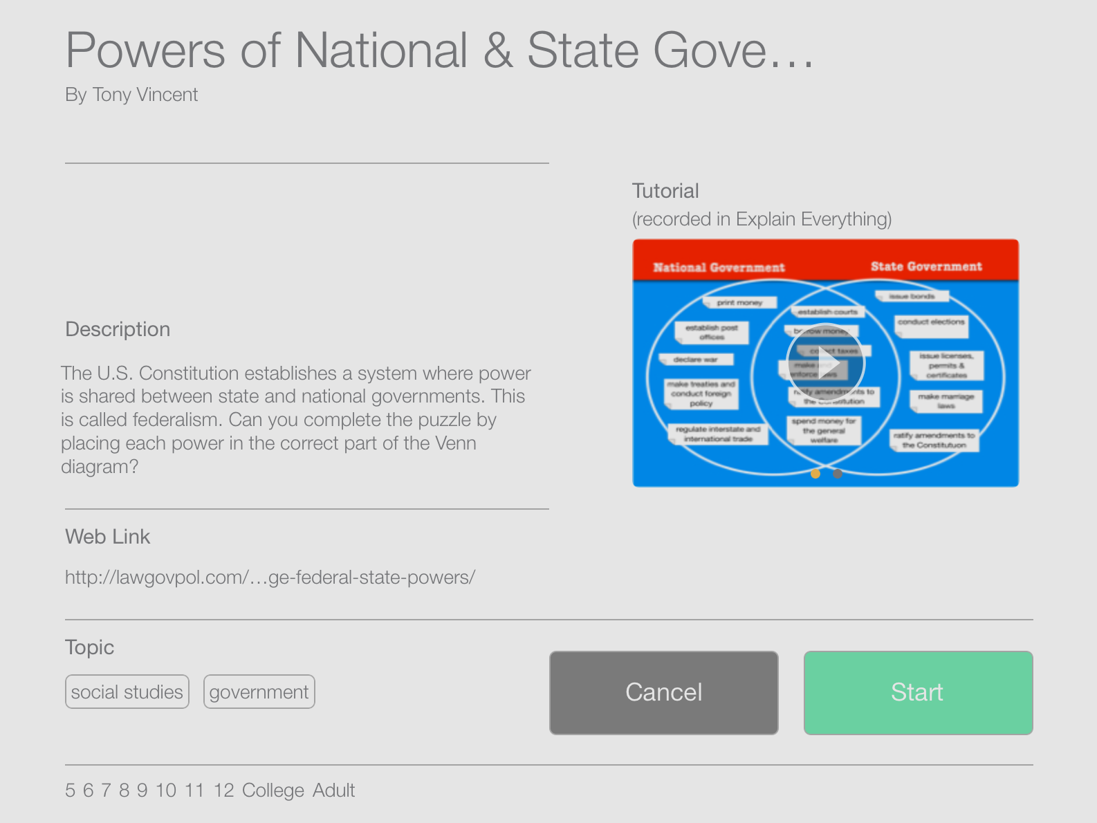 Federalism: National & State Government Powers — Learning in Hand with ...