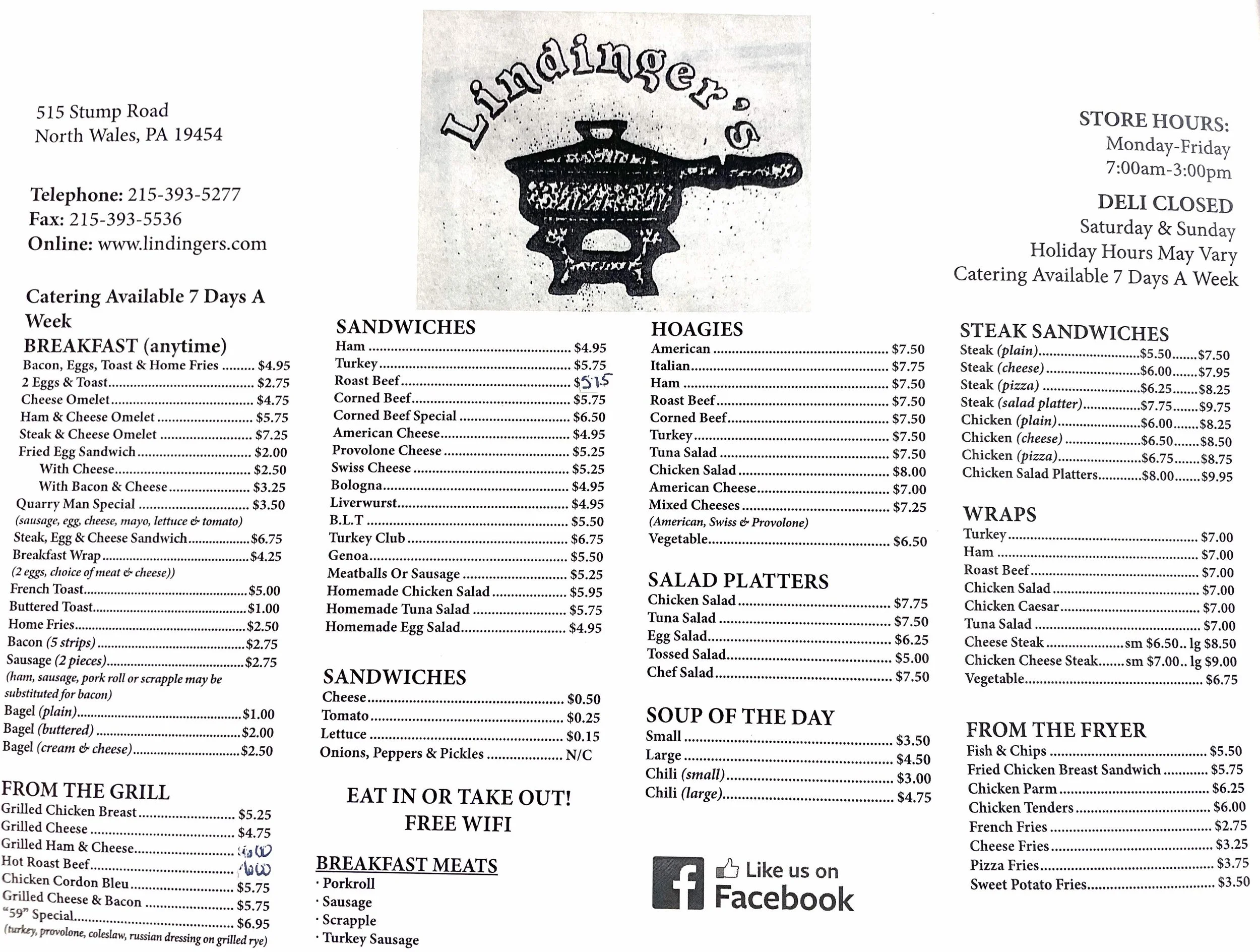 Lindingers Deli Menu — Lindinger's Deli & Catering