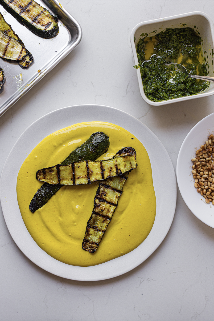 Golden Tahini with Grilled Zucchini, Herbs and Pine Nuts — Middle ...