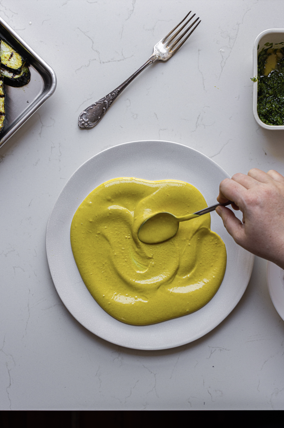 Golden Tahini with Grilled Zucchini, Herbs and Pine Nuts — Middle ...