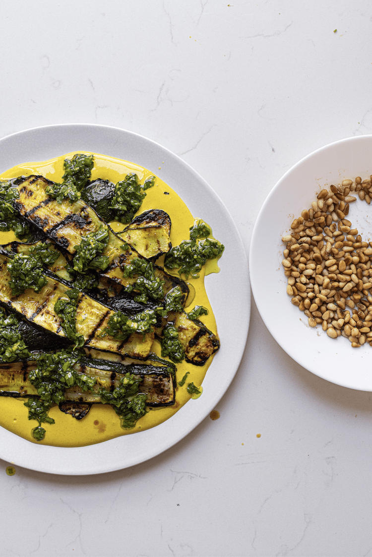 Golden Tahini with Grilled Zucchini, Herbs and Pine Nuts — Middle ...