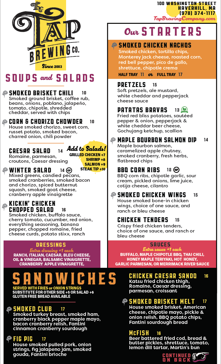 Menu — The Tap Brewing Company