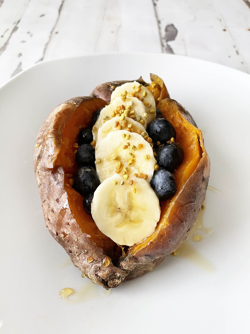 Banana & Blueberry Breakfast Sweet Potato — The Skinny Fork
