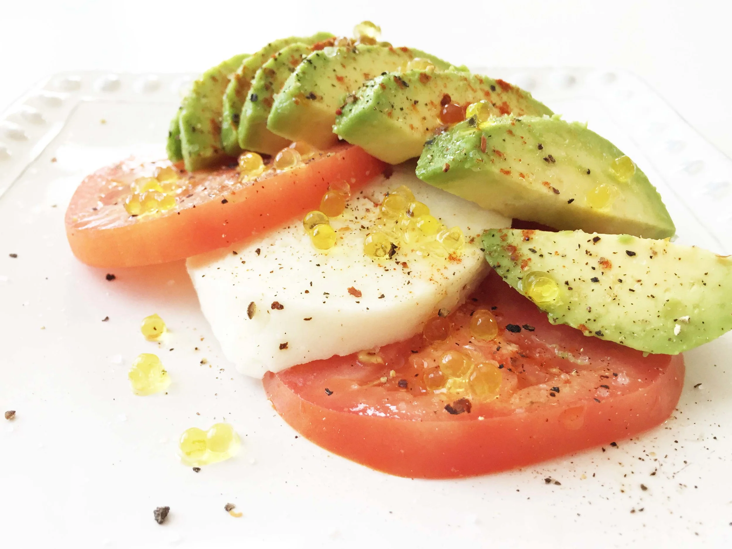 Avocado Caprese & Olive Oil Caviar — The Skinny Fork