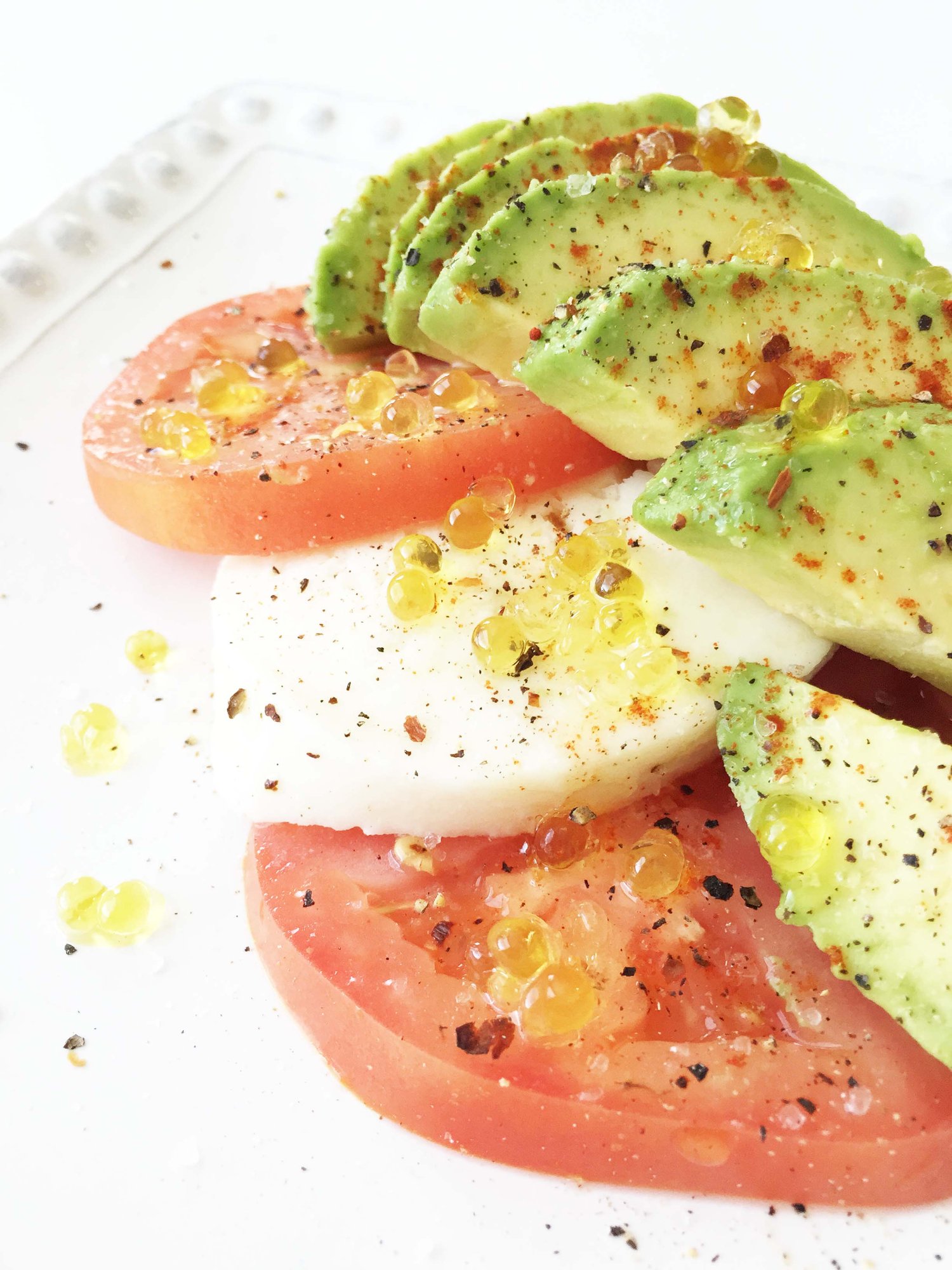 Avocado Caprese & Olive Oil Caviar — The Skinny Fork