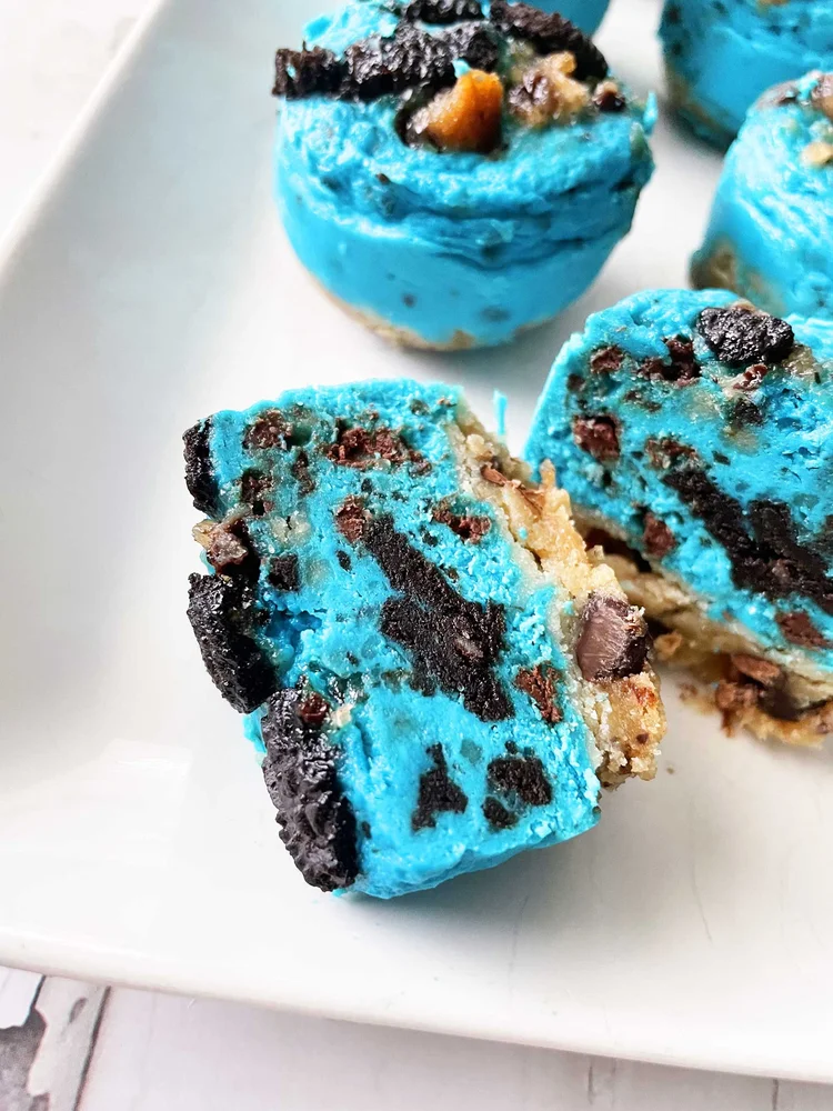 Instant Pot Cookie Monster Cheesecake Bites — The Skinny Fork