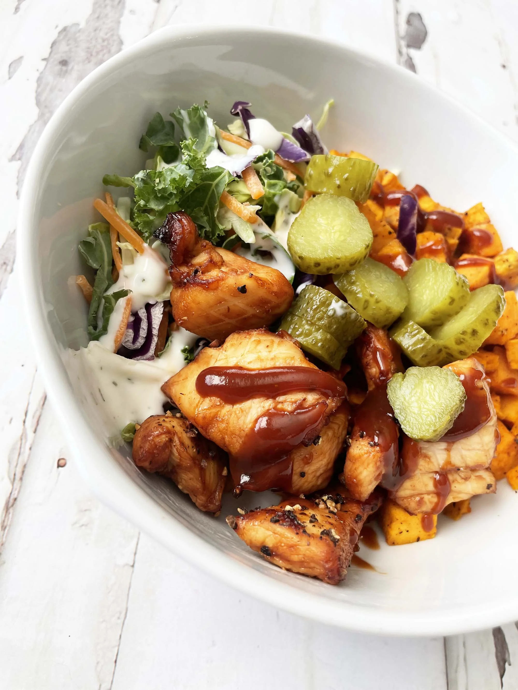 Air Fryer BBQ Chicken & Sweet Potato Bowl — The Skinny Fork