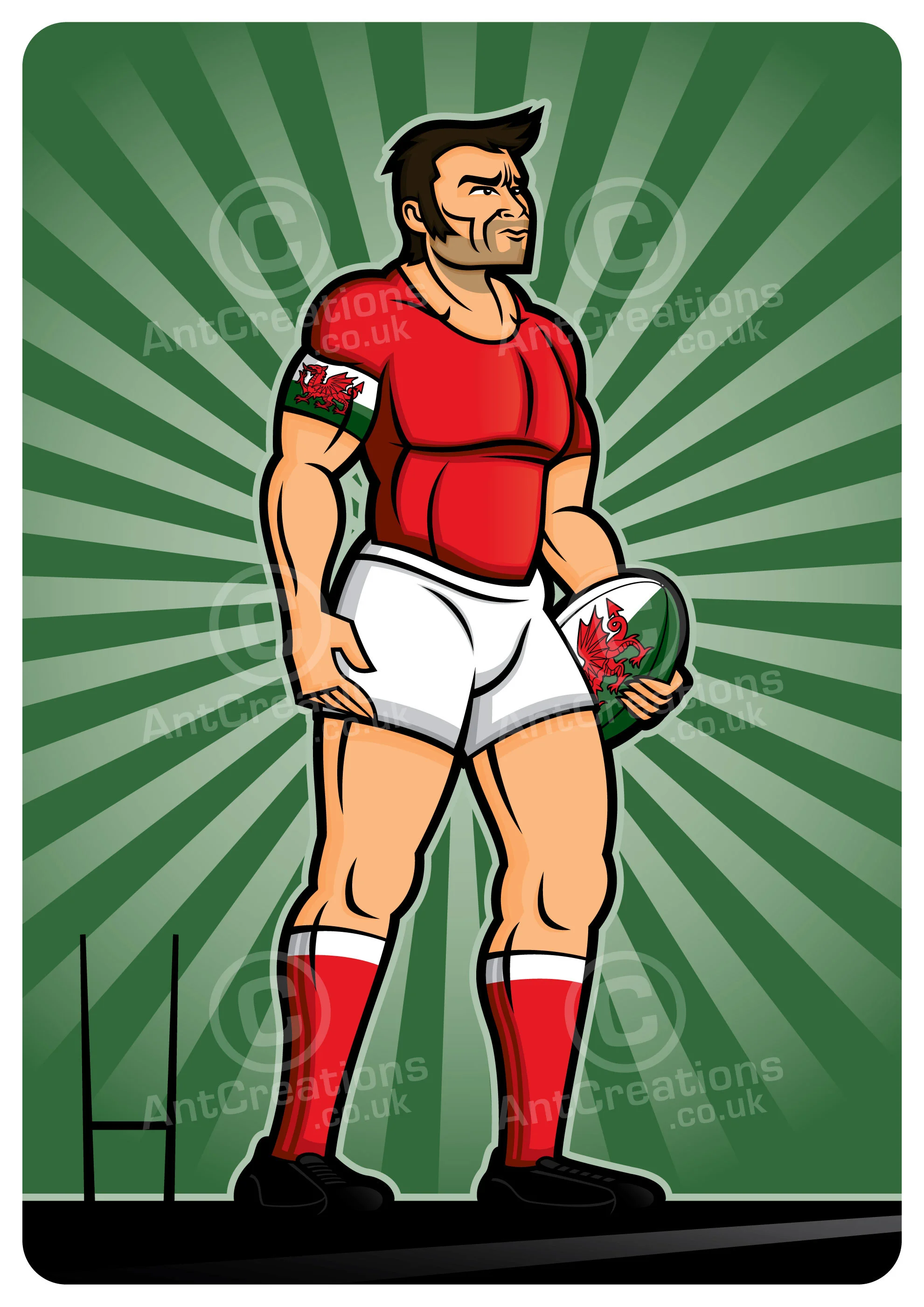 Wales Retro Rugby Player Pose — Vector Illustrator | Cartoons ...