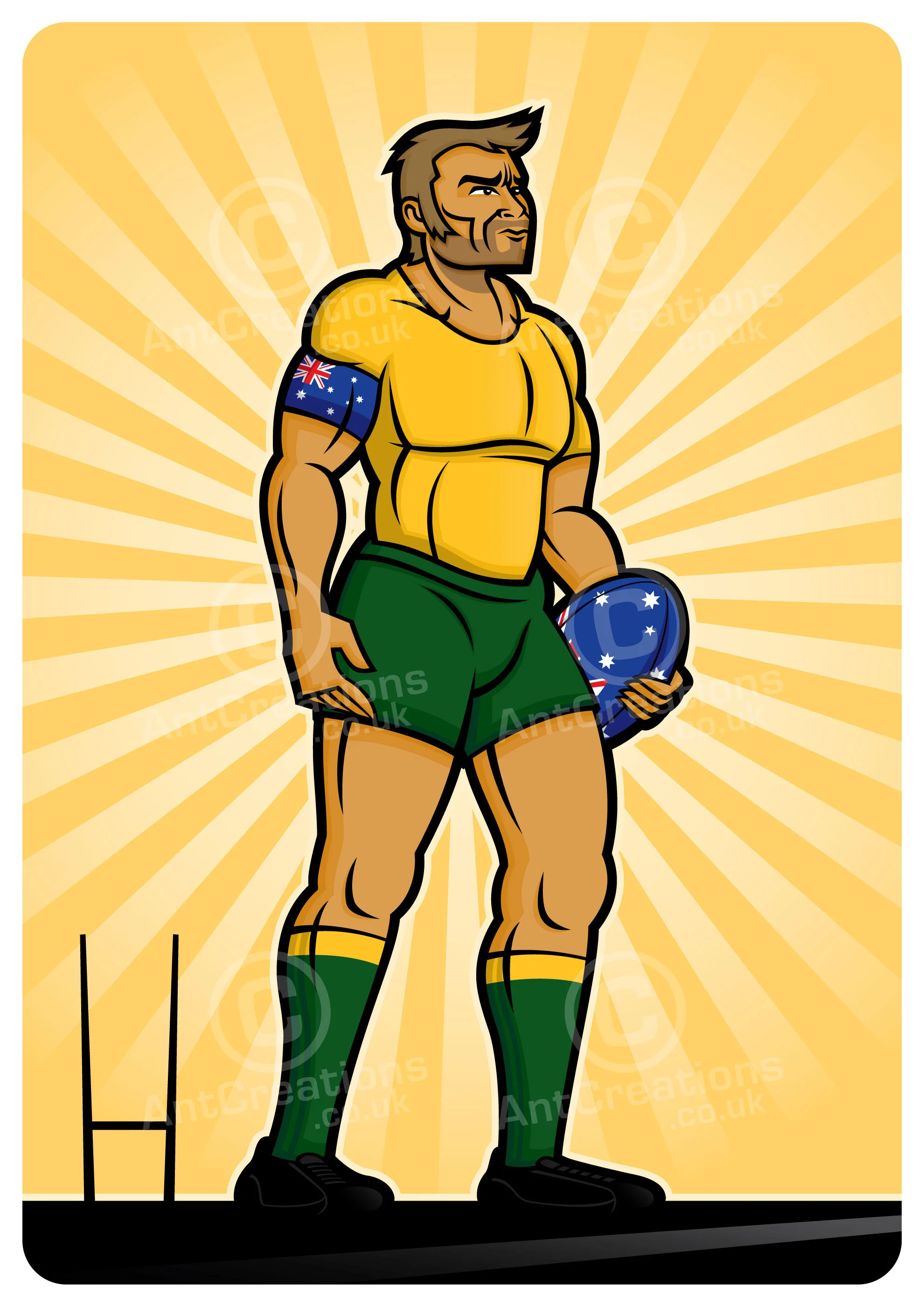 Australia Retro Rugby Player Pose — Vector Illustrator | Cartoons ...