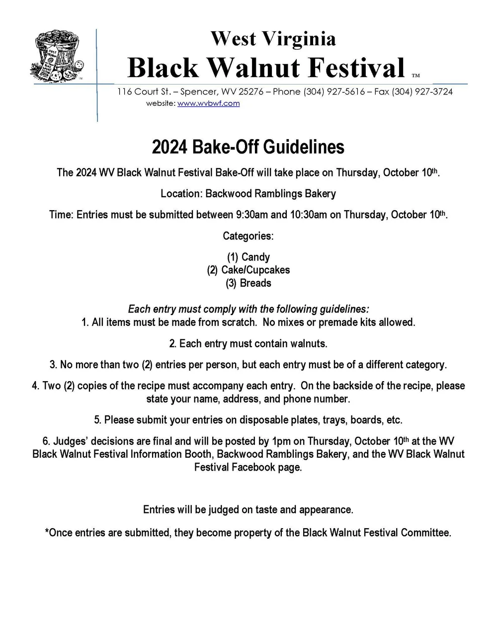 Bake Contest — West Virginia Black Walnut Festival