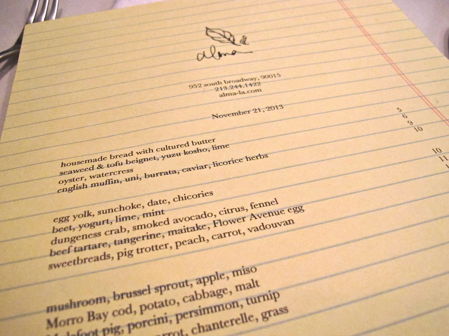 Alma: Best New Restaurant in America 2013 - CLOSED — Tasting Page