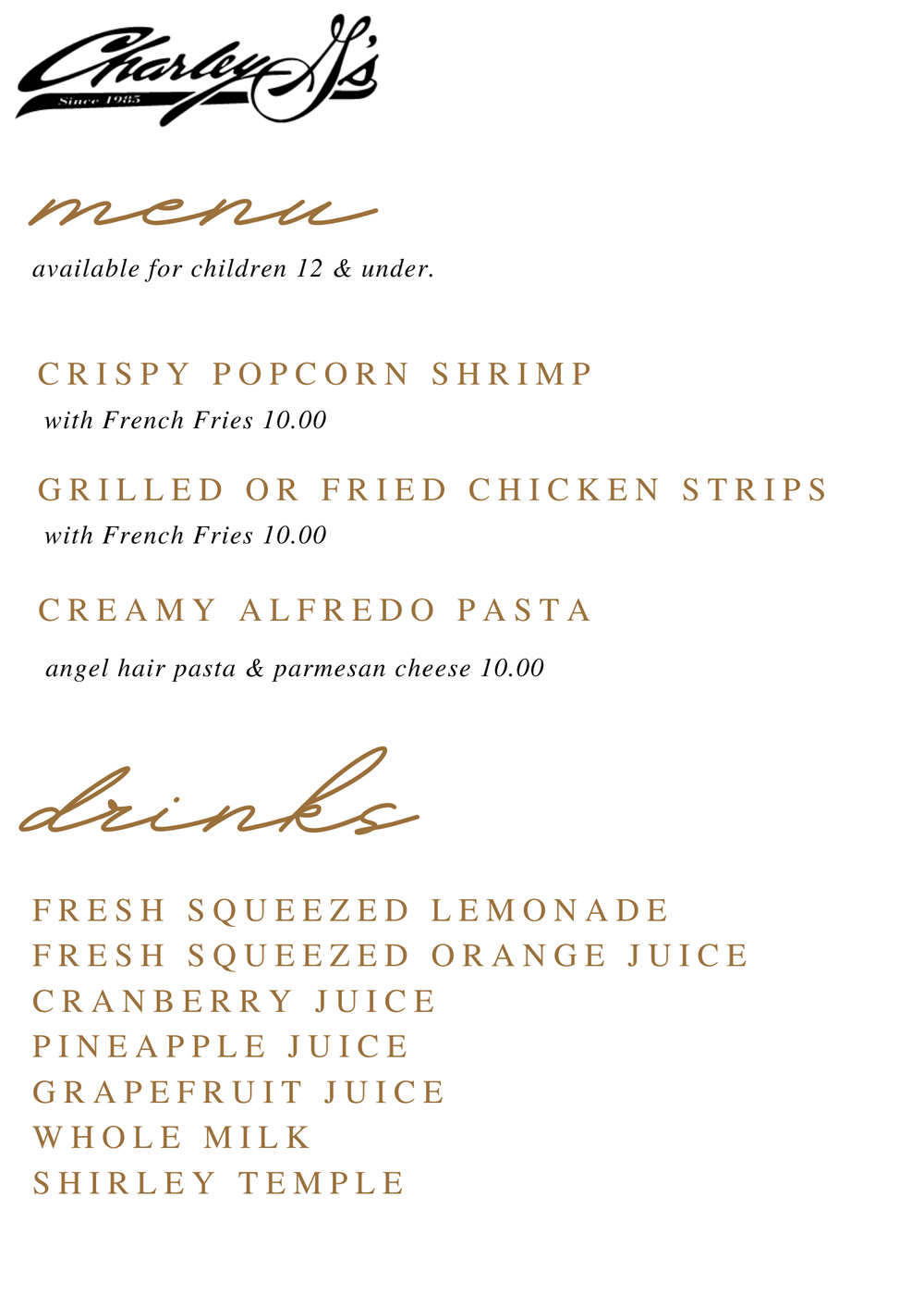 Kids Menu — Charley G's