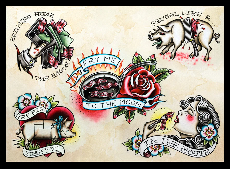 Bacon Tattoo Flash Art — The World of Kitsch