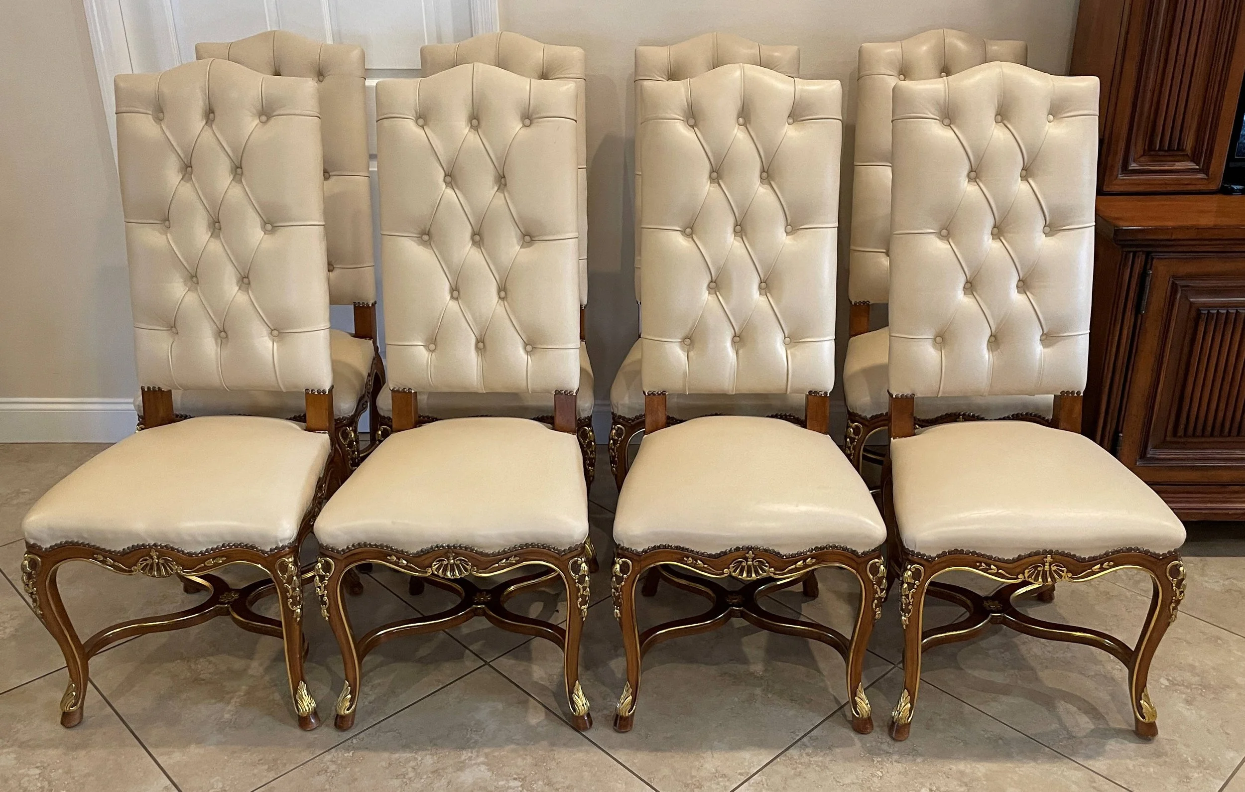 Encore Furniture Gallery-Set of 8 Vintage Tufted Leather Dining Chairs