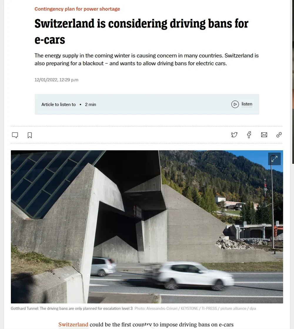 What the Swiss EV driving ban means for Australia
