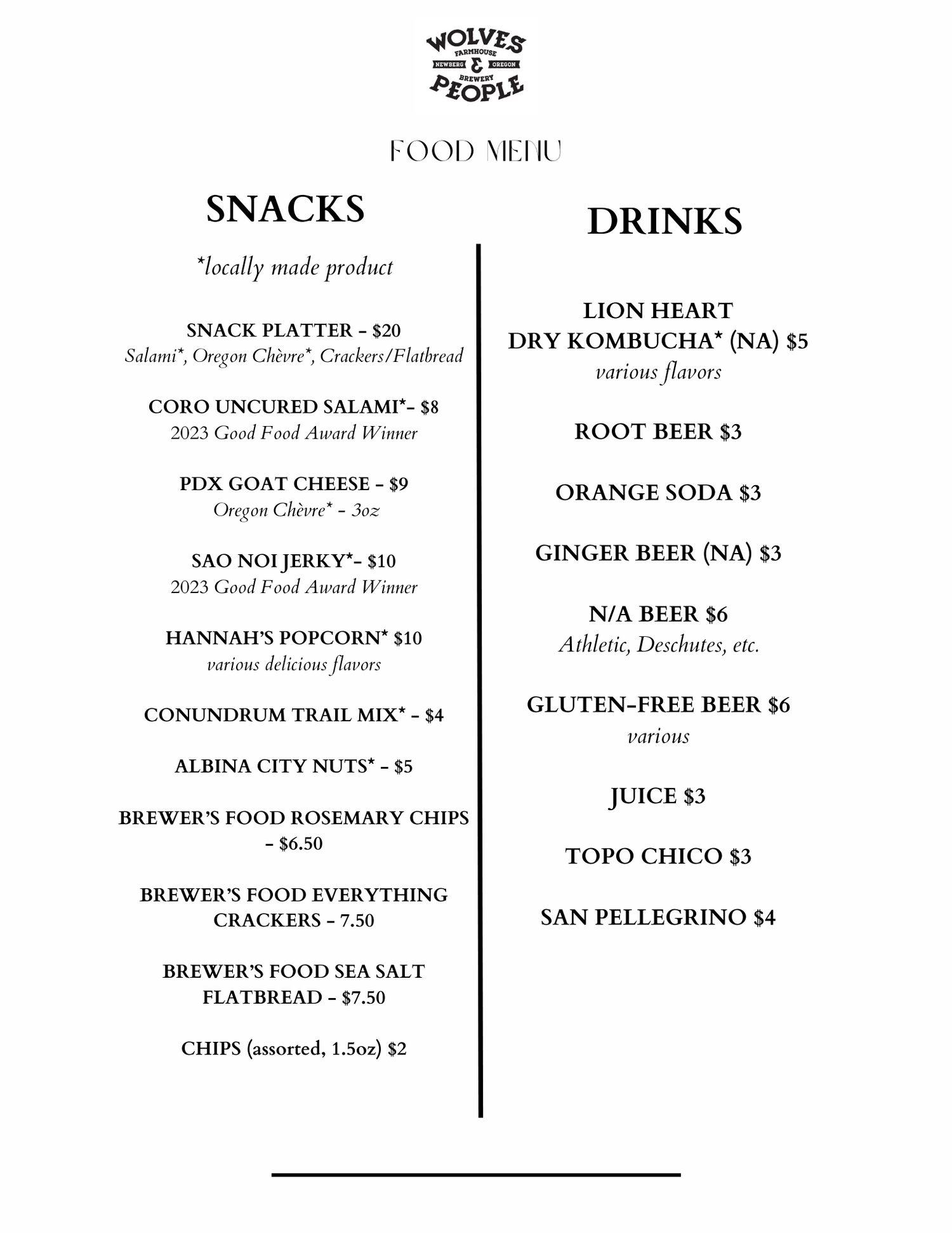 Food Menu — WOLVES & PEOPLE FARMHOUSE BREWERY