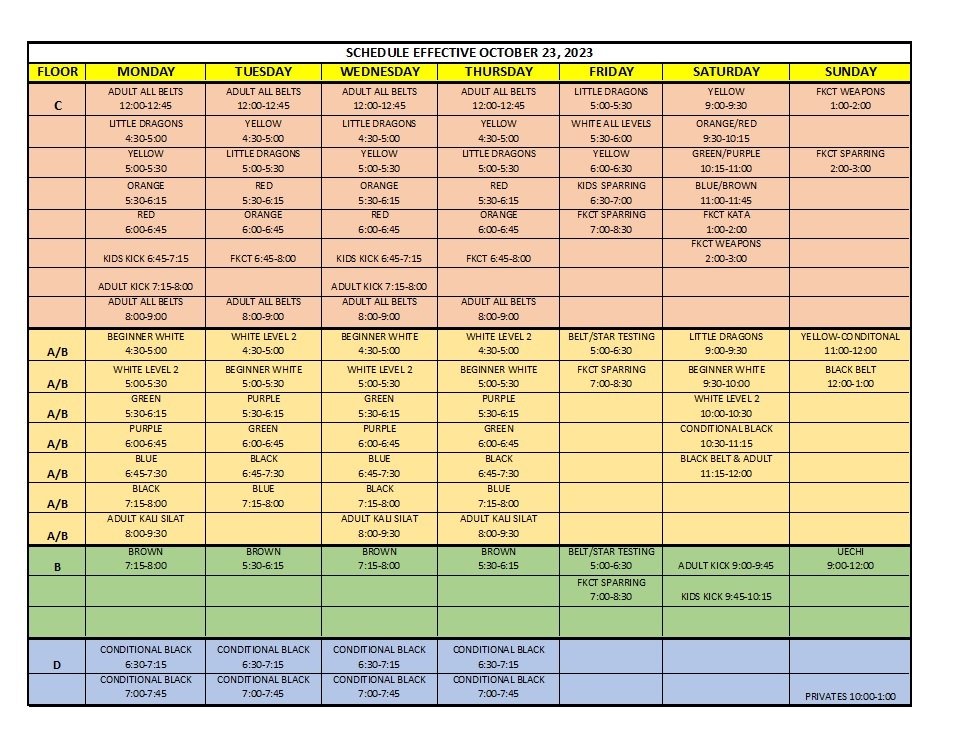 Class Schedule & Booking — Family Karate: building confidence in ...