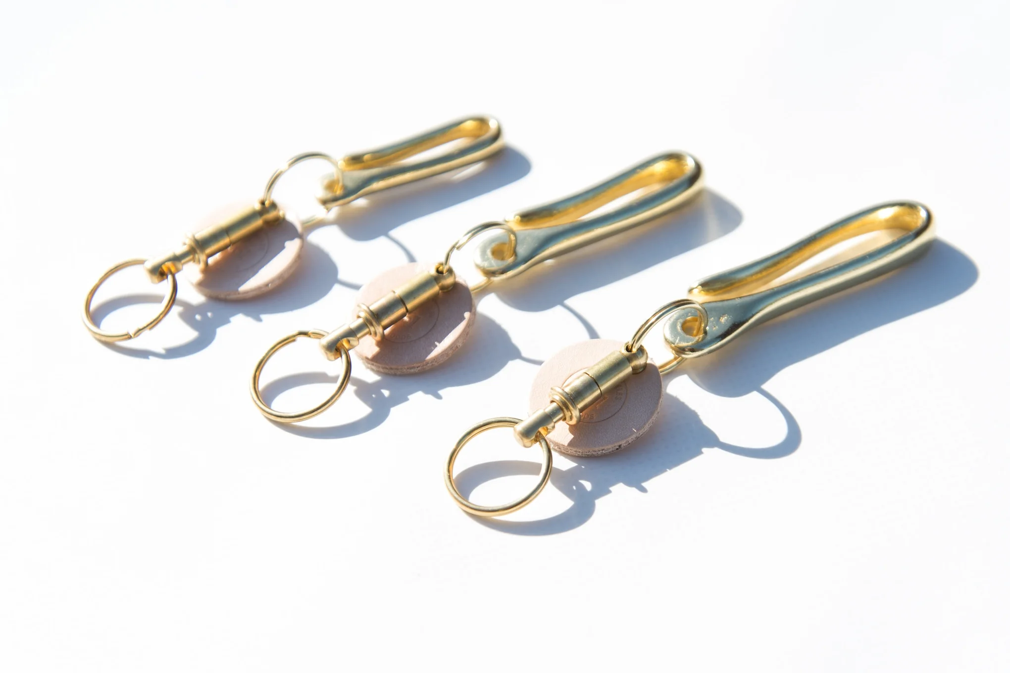 Solid Brass Quick Release Key Hook with Leather Tag — 1.61 Soft Goods