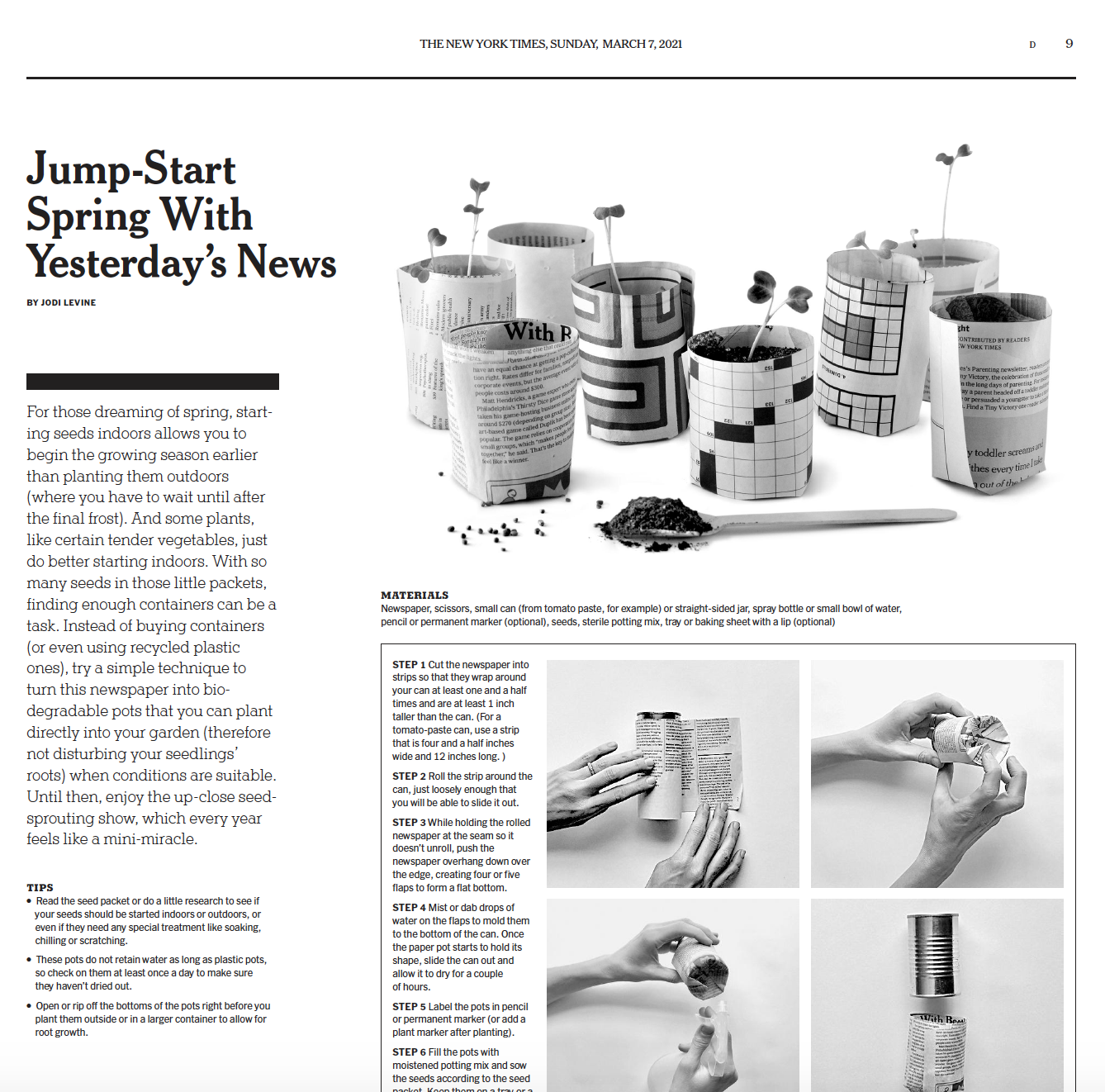 Hooray for Spring! Newspaper Seedling Pots in the NY Times — super make it