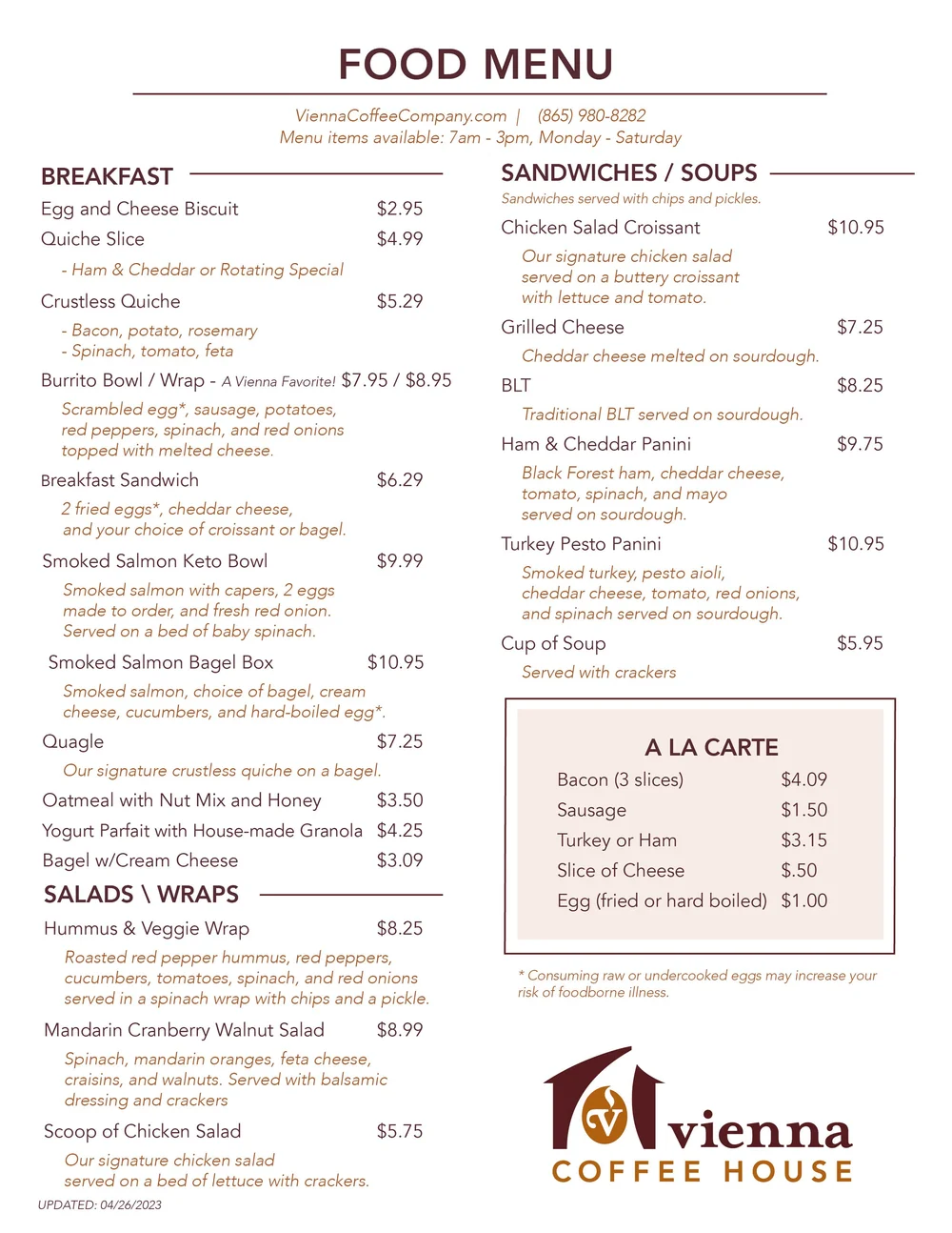 Menu — Vienna Coffee Company