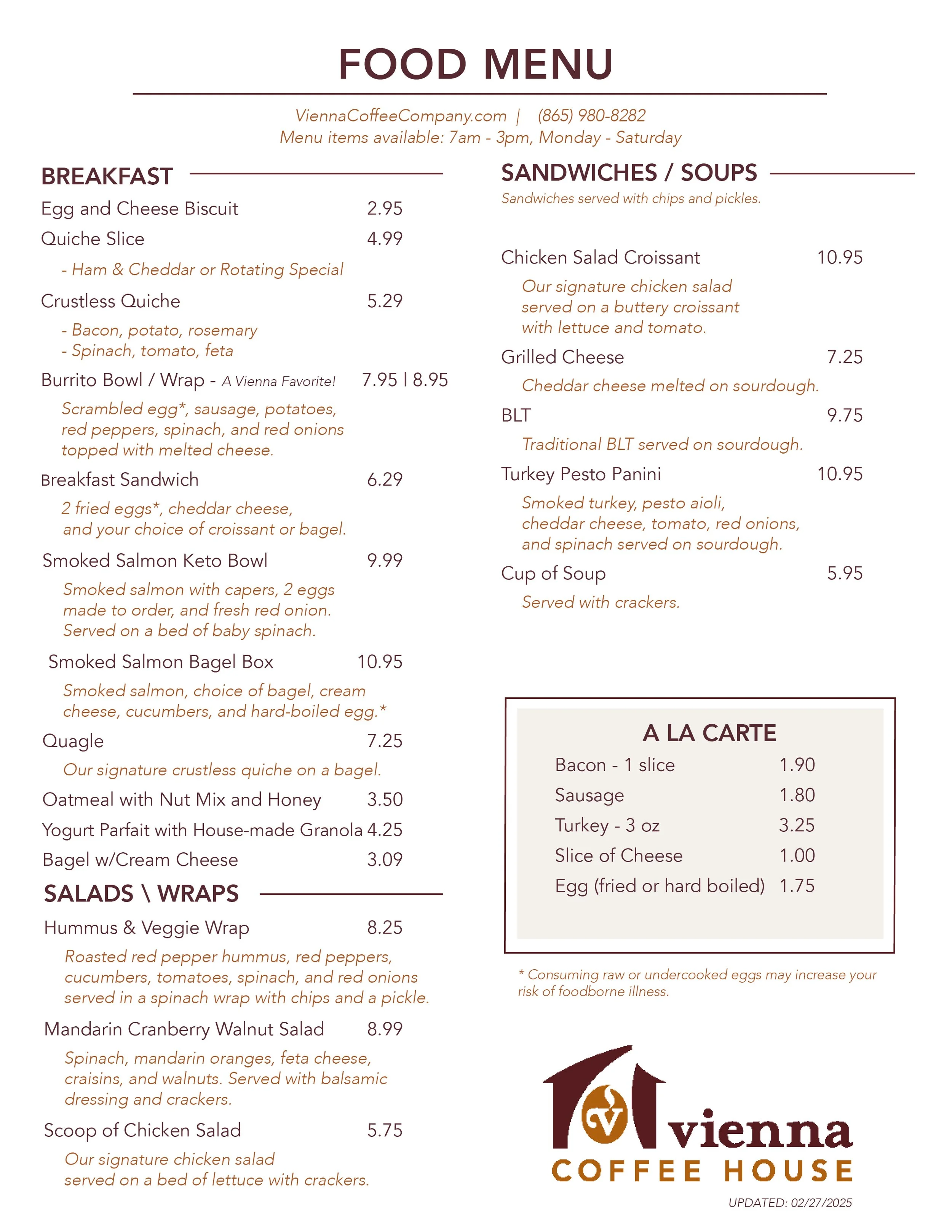 Menu — Vienna Coffee Company