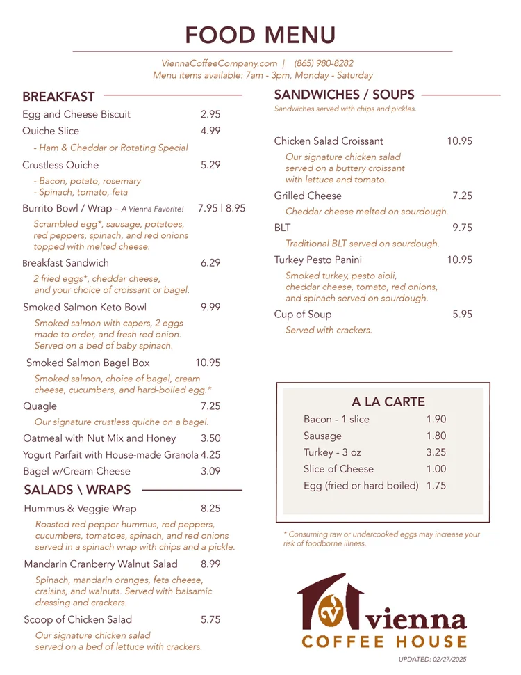 Menu — Vienna Coffee Company