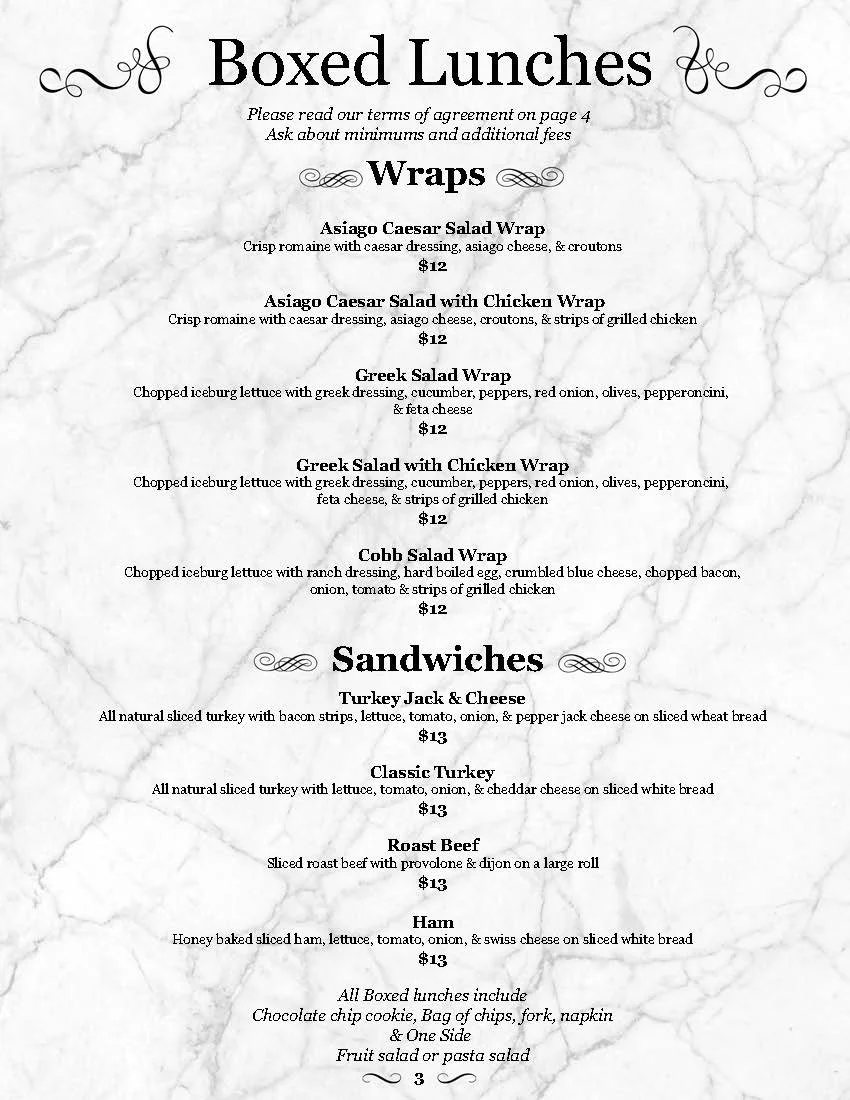 Catering Menu Classics V Banquet & Conference Center