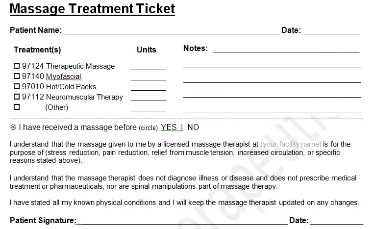 Massage Treatment Ticket Example Urban Therapeutic Massage Treatment Ticket Example Urban Therapeutic
