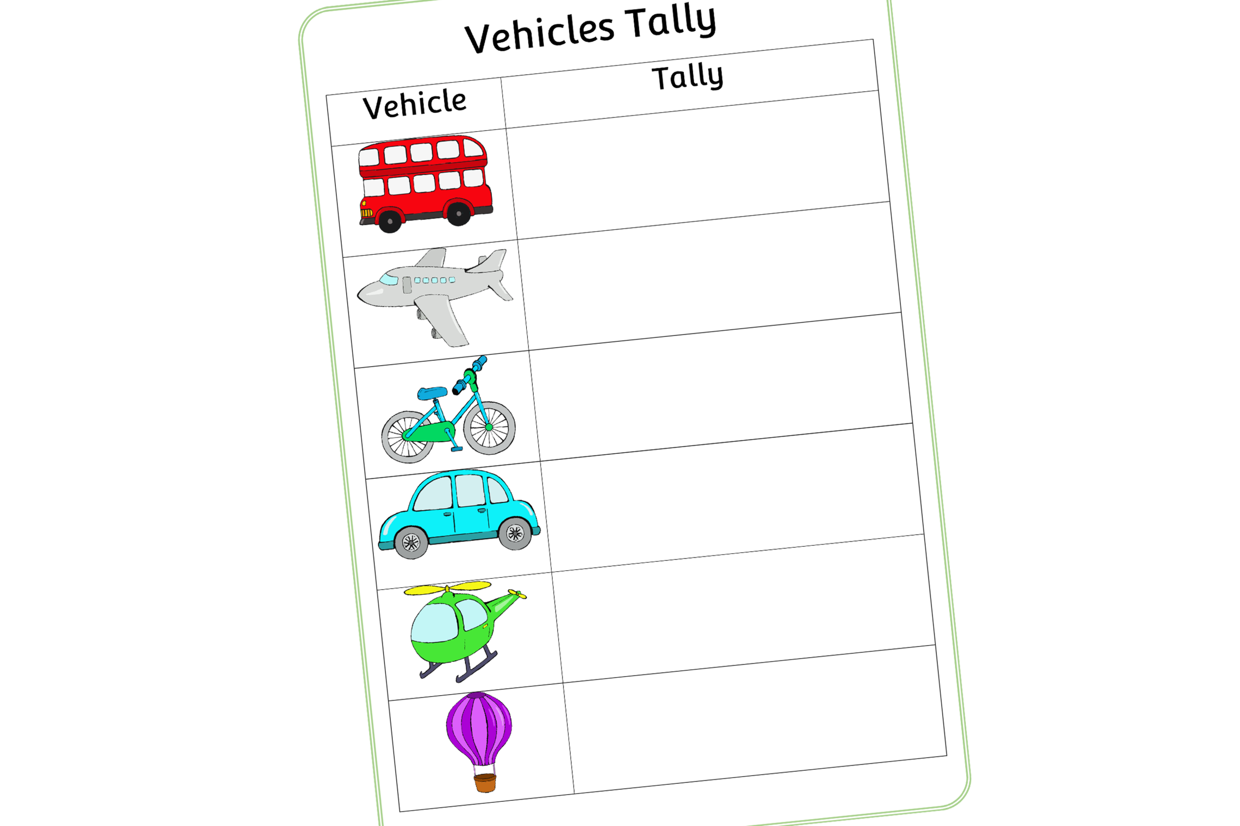 FREE Vehicles Tally Sheet Early Years (EYFS) Printable Resource ...