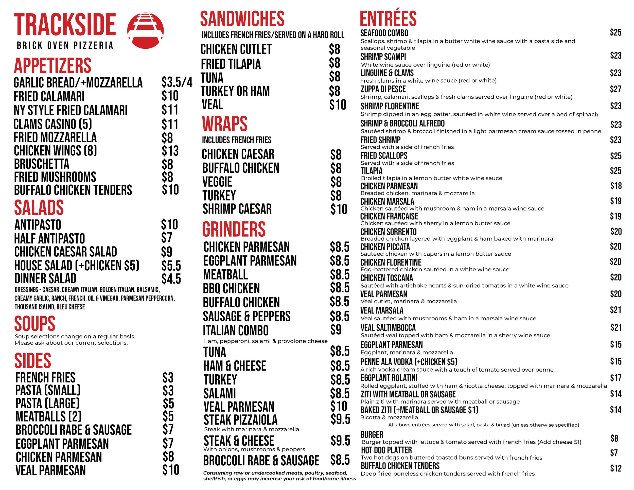 Menu — Trackside Brick Oven Pizzeria