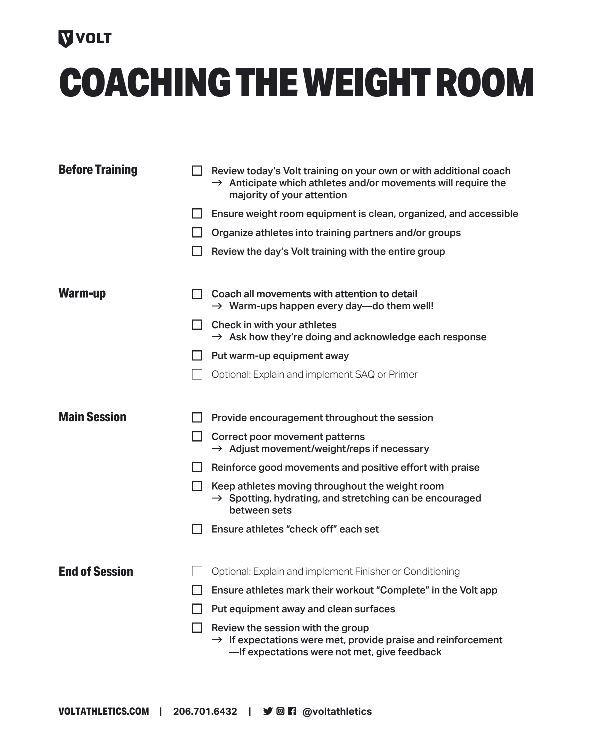 Your Checklist for Coaching a Safe and Efficient Weight Room — Volt Blog