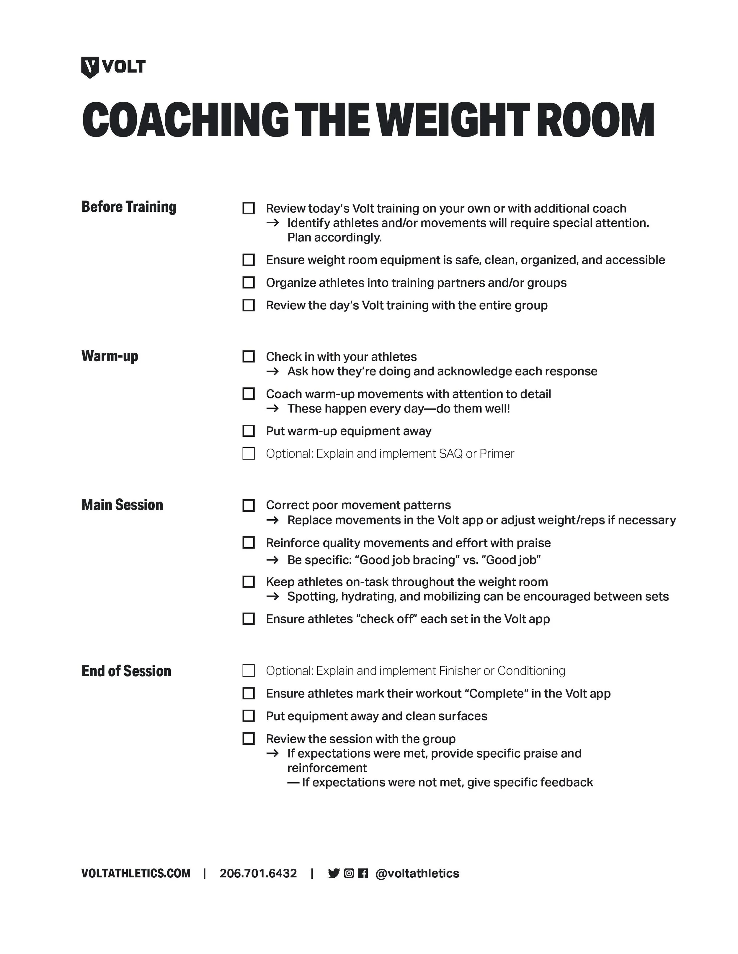Coaching the Weight Room PDF — Volt Performance Blog