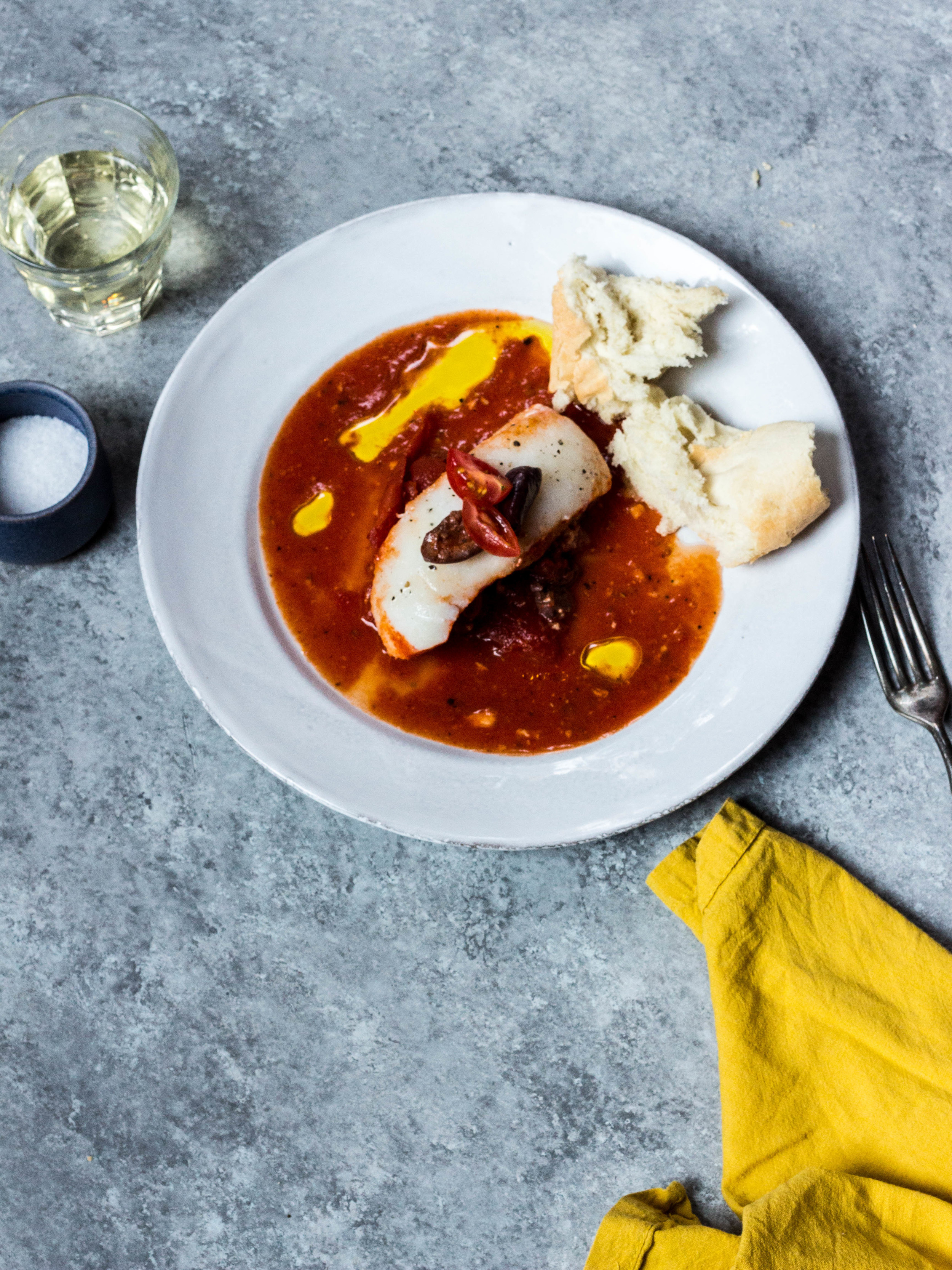 Poached Halibut in Tomato Sauce + Olives — Local Haven