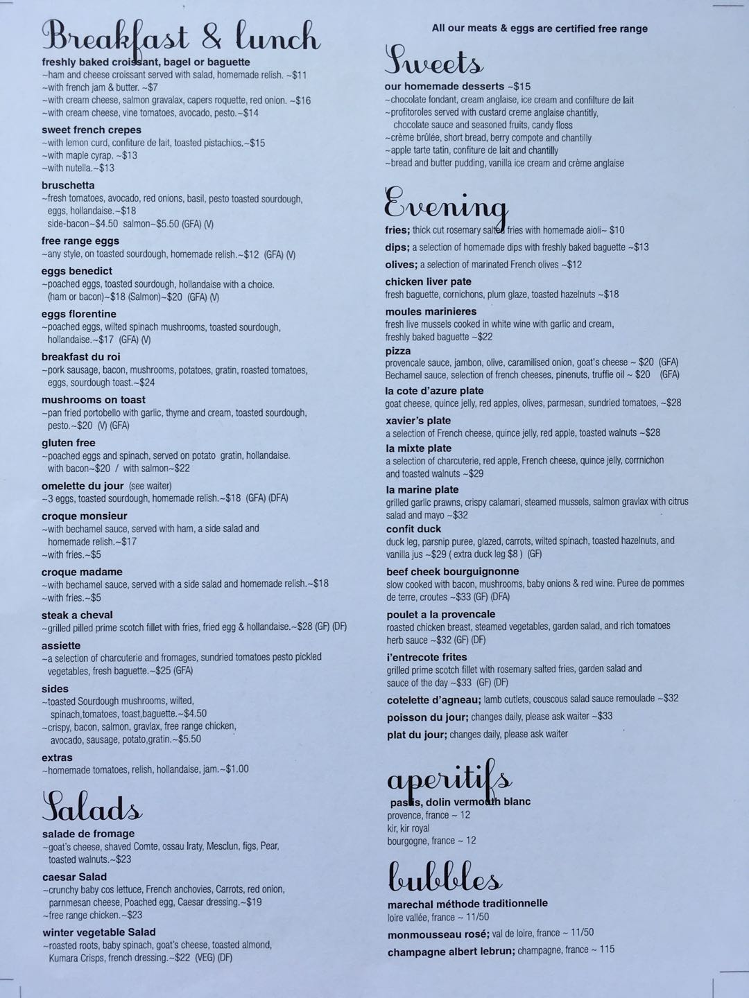 French Aperitifs Menu