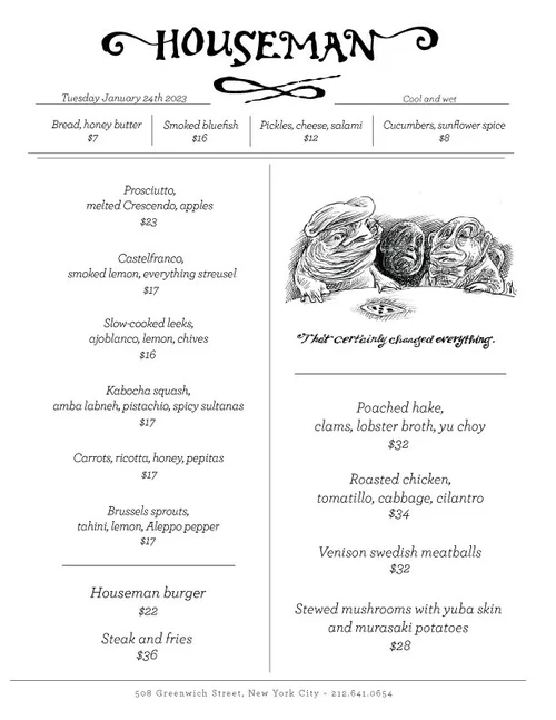 DINNER — Houseman Restaurant