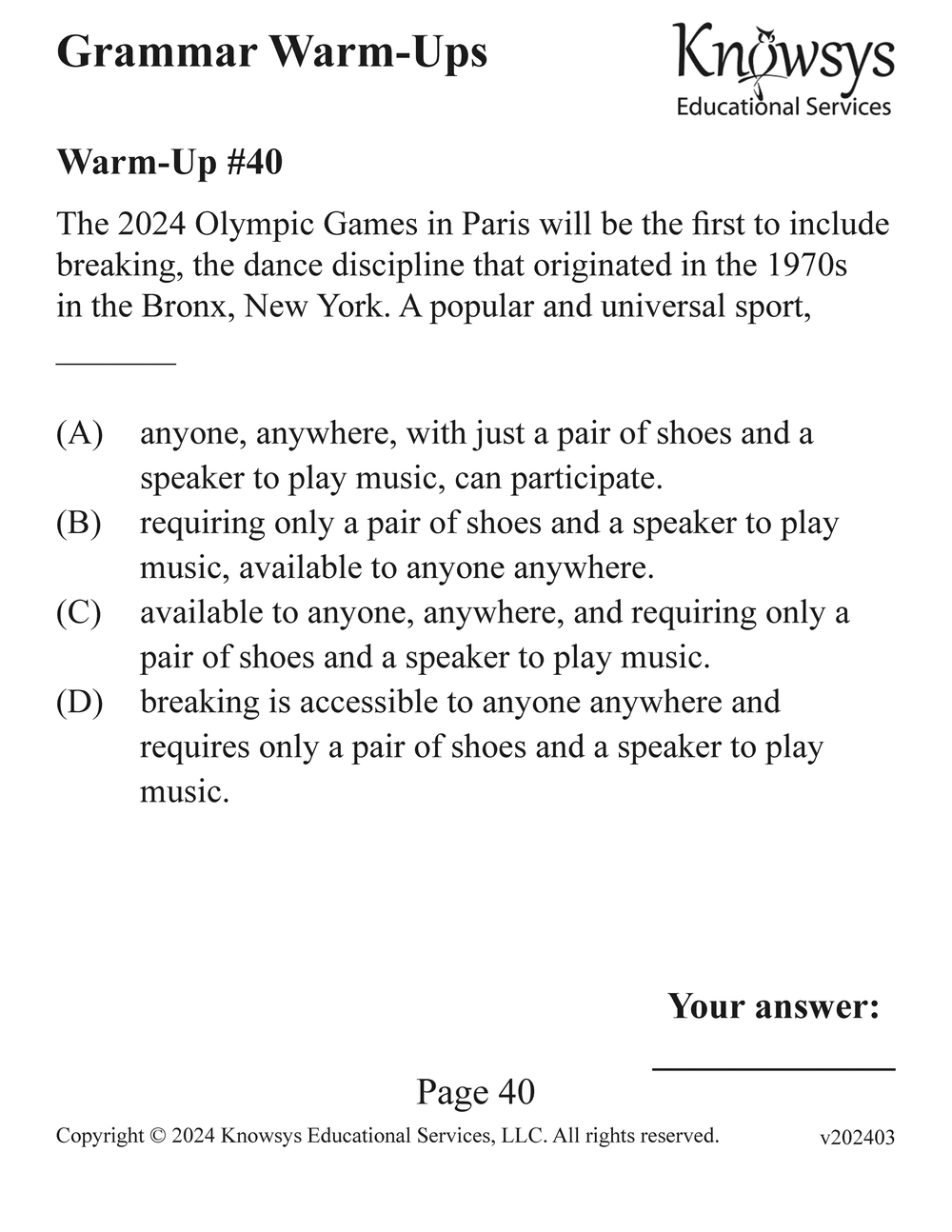 Grammar Warm-Ups — Knowsys Educational Services