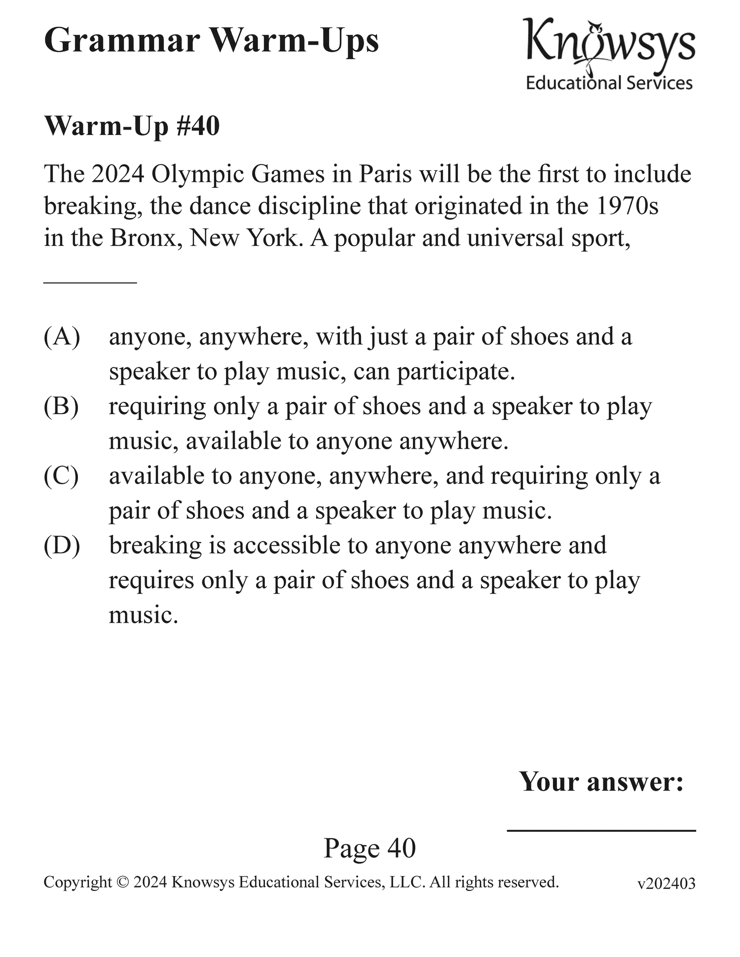 Grammar Warm-Ups — Knowsys Educational Services